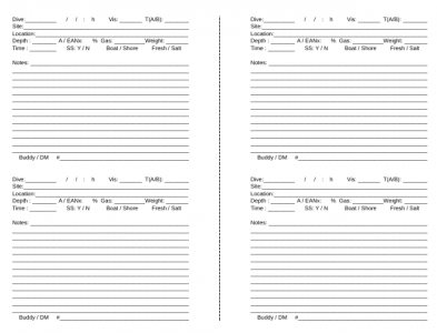 Printable recreational dive log sheet template – BitsOfMyMind